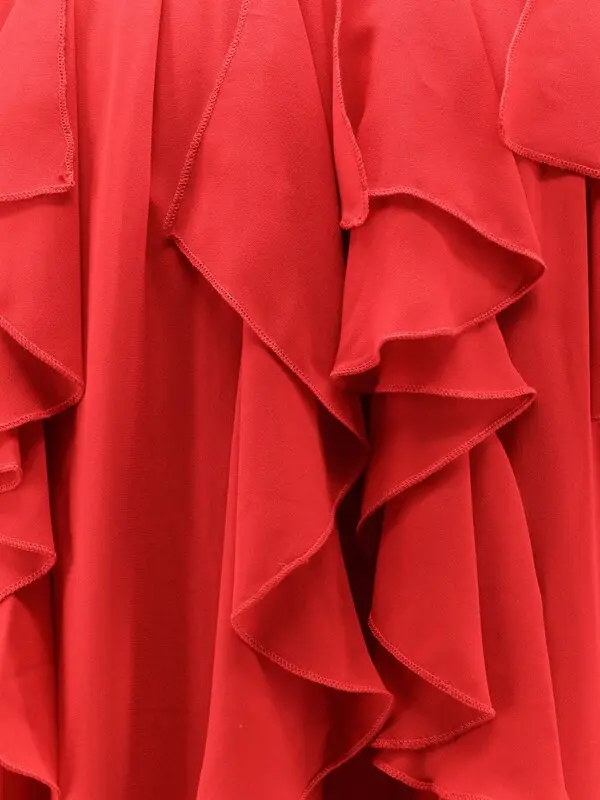 ACTUALEE Satin Ruffled Asymmetrical Skirt - Red