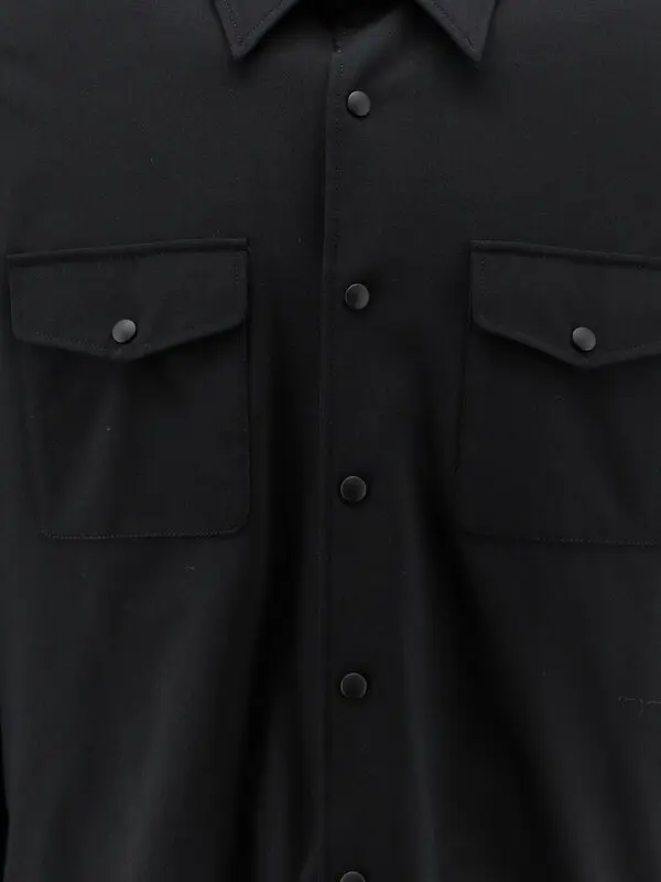 Aspesi Virgin Wool Blend Shirt/jacket With Thermal Insulation - Black