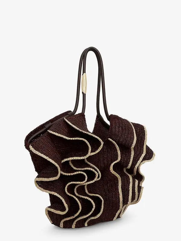 Zimmermann Goldentime Raffia Shoulder Bag With Ruffles