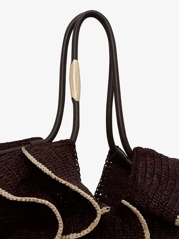 Zimmermann Goldentime Raffia Shoulder Bag With Ruffles