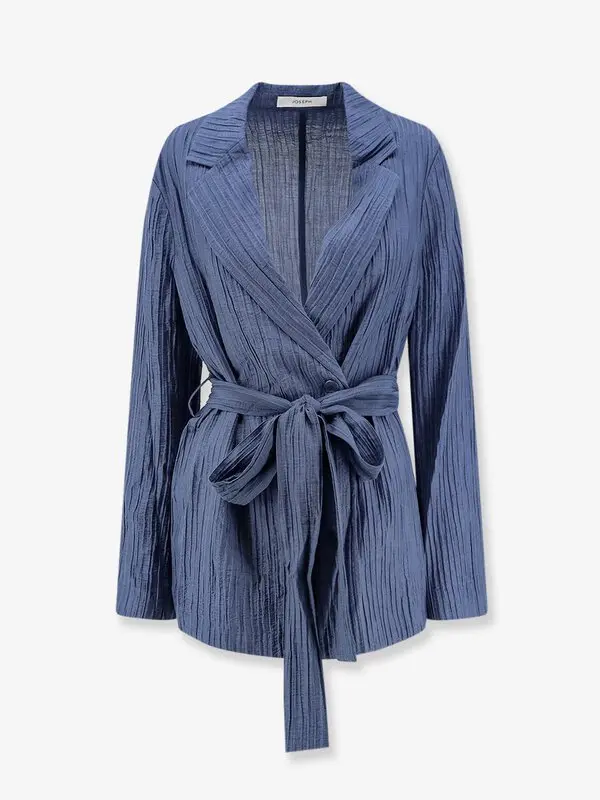 JOSEPH Crinkle Fabric Belted Blazer - Blue