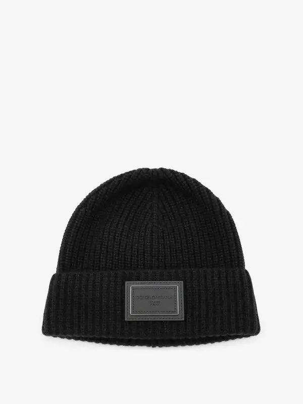 Dolce & Gabbana Ribbed Cashmere Beanie With Logo Patch