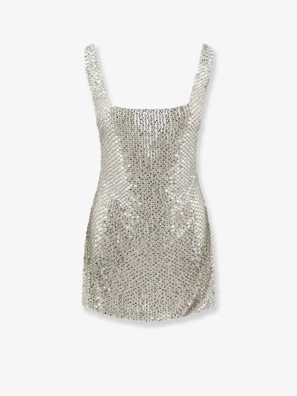 Retrofete Mini Dress With Seqiuins And Rhinestones - Silver