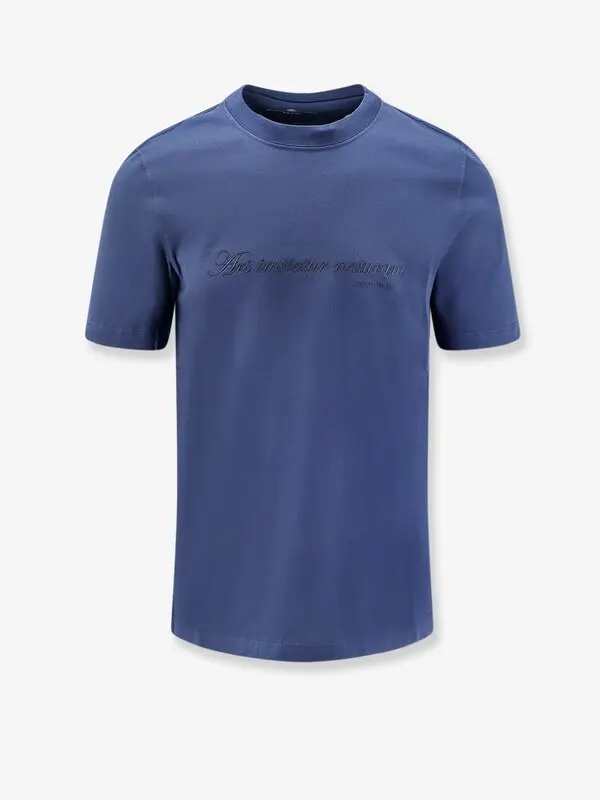 Brunello Cucinelli Cotton T-shirt With Front Embroidery - Blue