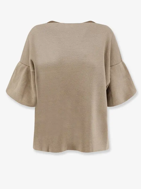 NUDE Wool Blend Boat Neck Sweater With Wide Short Sleeves - Beige