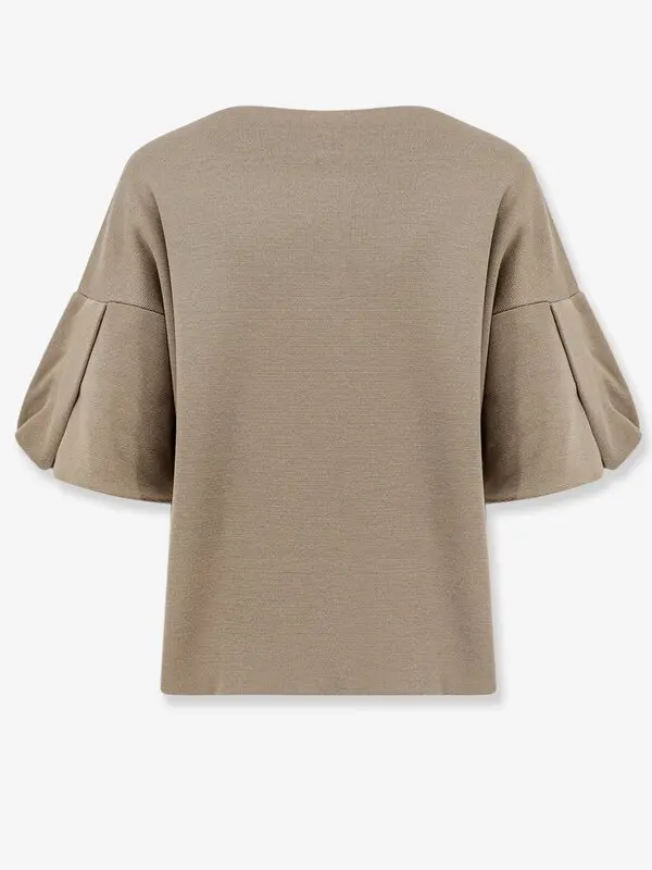 NUDE Wool Blend Boat Neck Sweater With Wide Short Sleeves - Beige