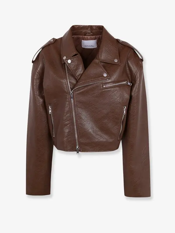 THE FRANKIE SHOP Daphne Leather Biker Jacket - Brown