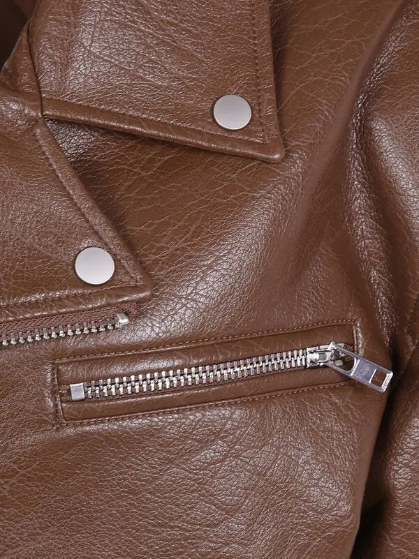 THE FRANKIE SHOP Daphne Leather Biker Jacket - Brown