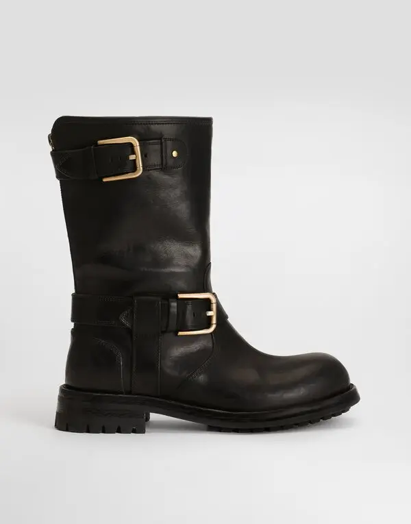 Dolce & Gabbana Calfskin Biker Boots - Black