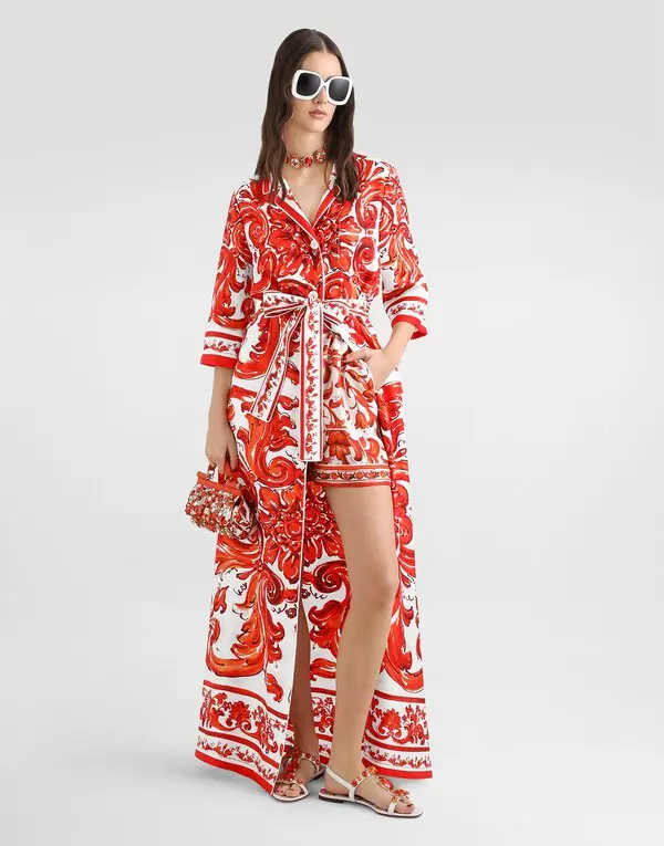 Dolce & Gabbana Majolica-print Silk Robe Coat