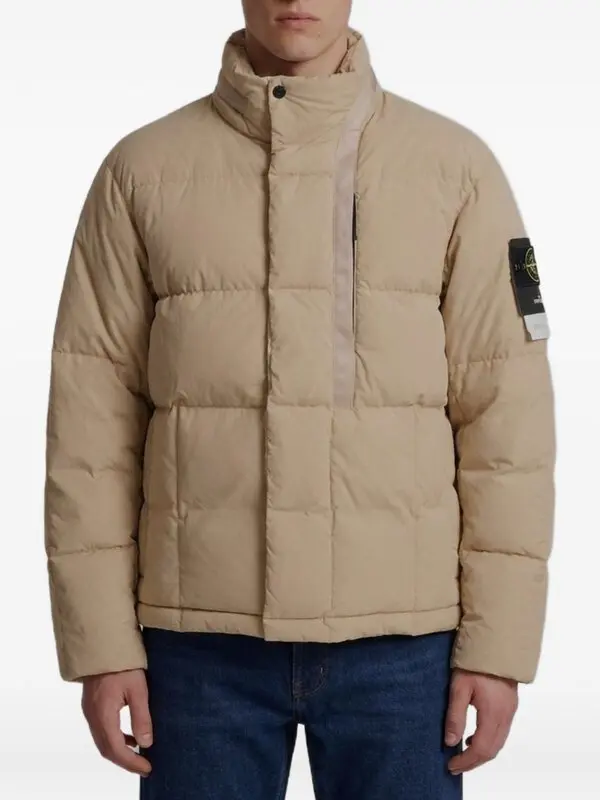 Stone Island Quilted Nylon Down Jacket With High Neck And Compass Patch