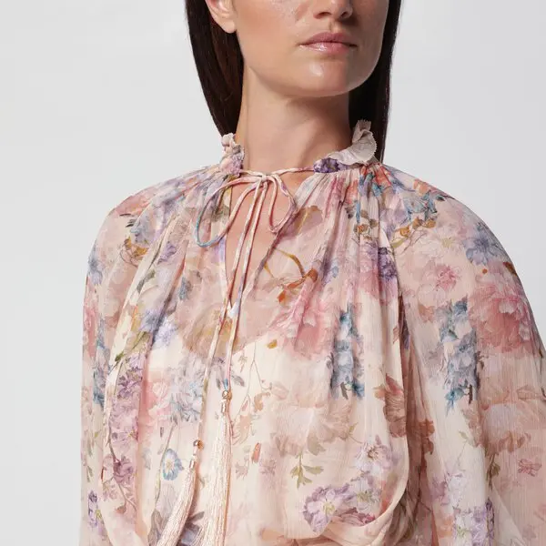 Zimmermann Valiant Peach Floral-print Blouse