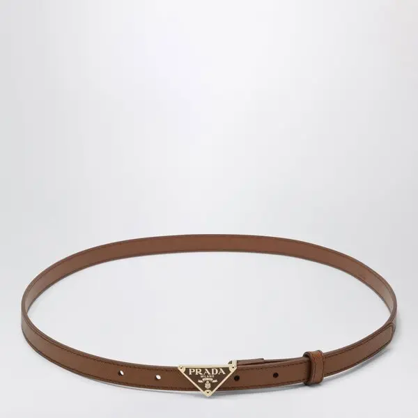 Prada Saffiano Leather Belt With Triangle Logo - Brown