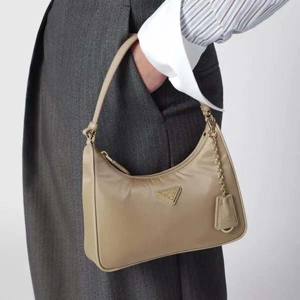 Prada Camel Re-edition 2005 Bag In Re-nylon And Saffiano Leather