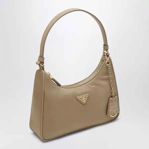 Prada Camel Re-edition 2005 Bag In Re-nylon And Saffiano Leather