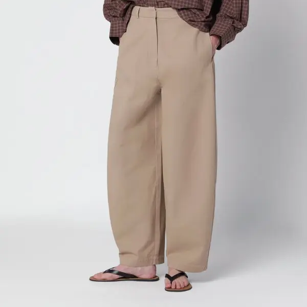 CORDERA Camel Cotton Curved-leg Trousers - Beige