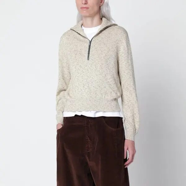 CORDERA Mélange Cotton Half-zip Sweater - White