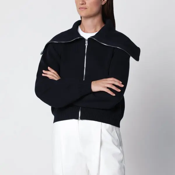 RÓHE Navy Wool Zip-up Cardigan - Blue