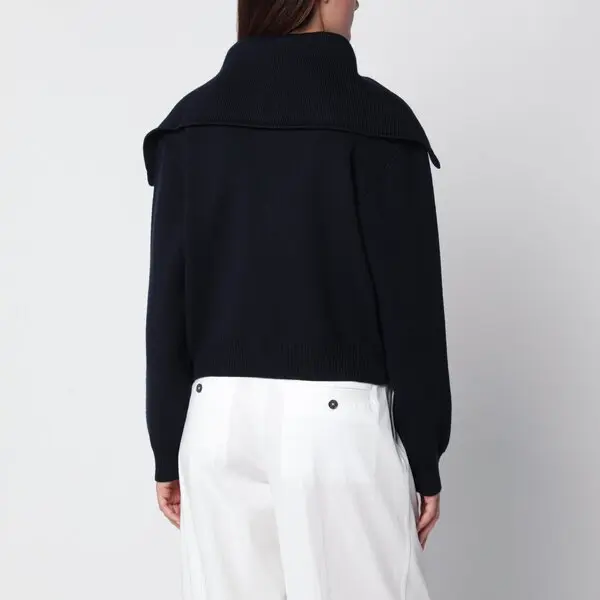 RÓHE Navy Wool Zip-up Cardigan