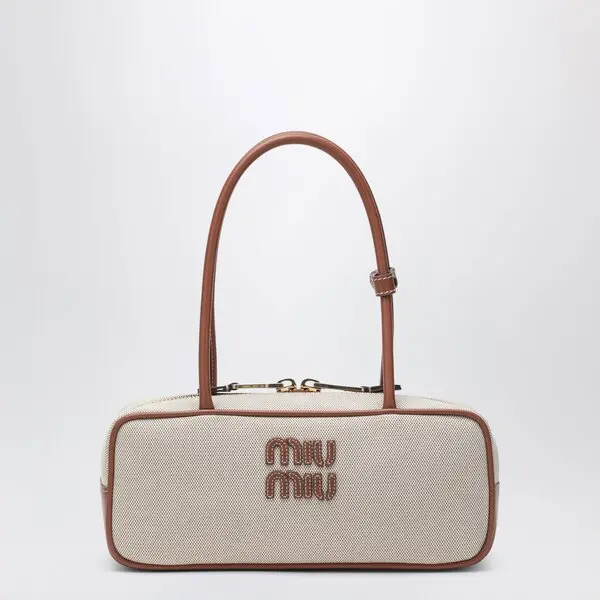 Miu Miu Small Beau Bag In Canvas And Leather - Beige