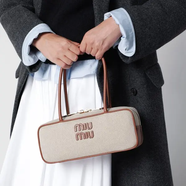Miu Miu Small Beau Bag In Canvas And Leather - Beige