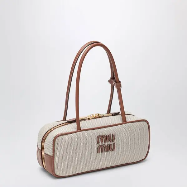 Miu Miu Small Beau Bag In Canvas And Leather - Beige