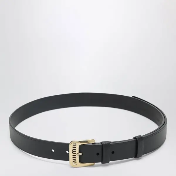 Miu Miu Leather Belt With Logo Buckle - Black
