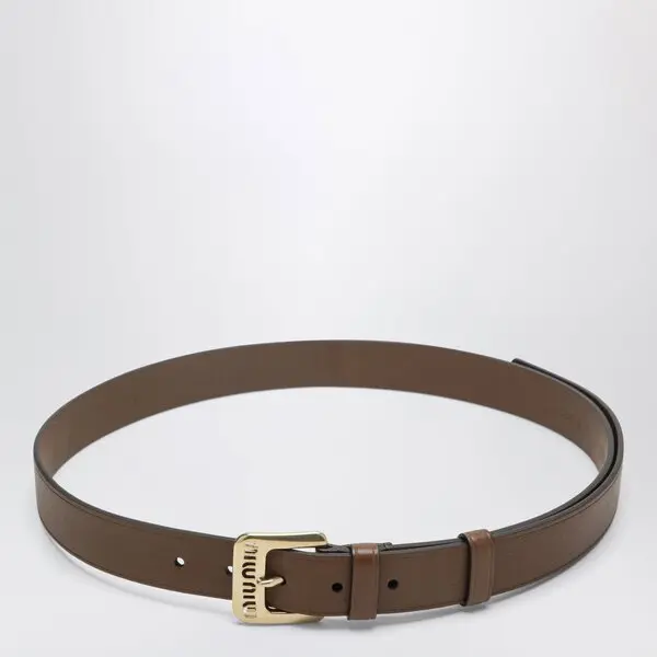 Miu Miu Leather Belt With Logo Buckle - Brown