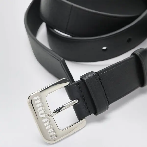 Miu Miu Leather Belt With Engraved Logo Buckle