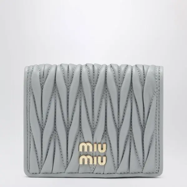 Miu Miu Pearl Matelassé Nappa Leather Wallet - Grey