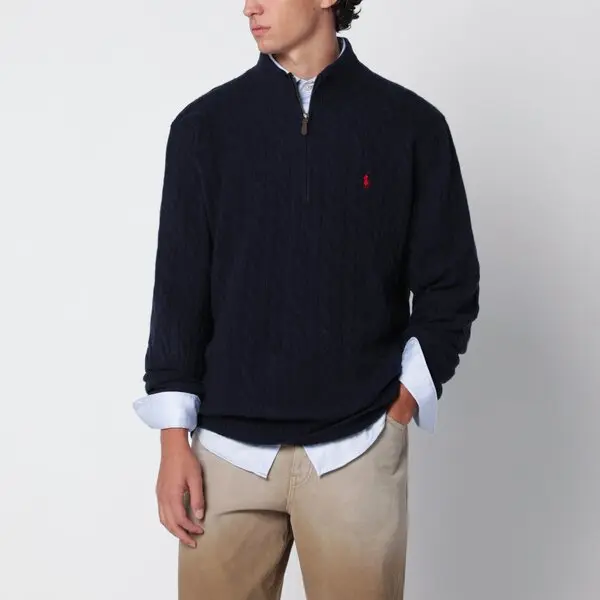 Polo Ralph Lauren Cable Knit Wool And Cashmere Half-zip Sweater