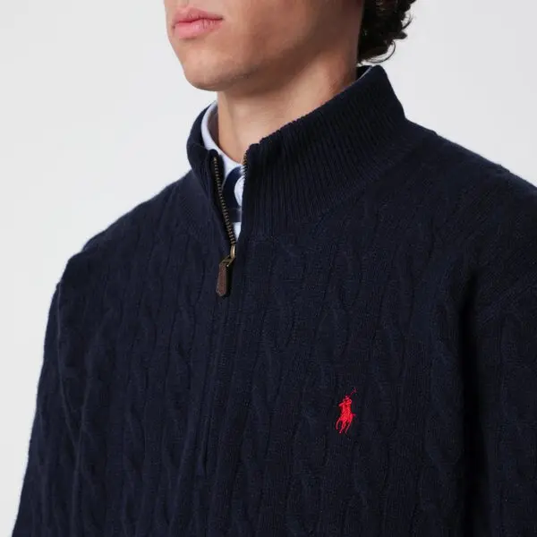 Polo Ralph Lauren Cable Knit Wool And Cashmere Half-zip Sweater