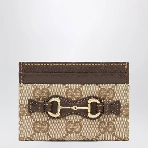 Gucci Horsebit Card Holder In Gg Fabric In /brown