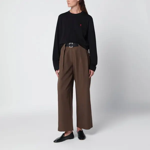 AMI Paris Cotton Sweater With Embroidered De Coeur Detail - Black