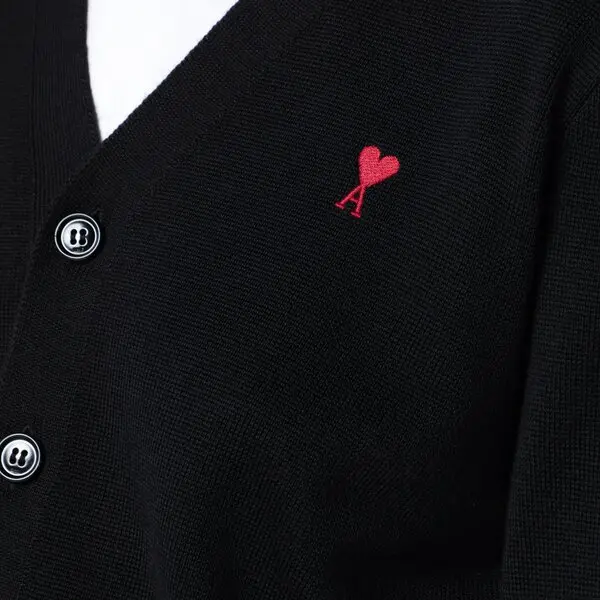 AMI Paris Wool Cardigan With De Coeur Embroidery