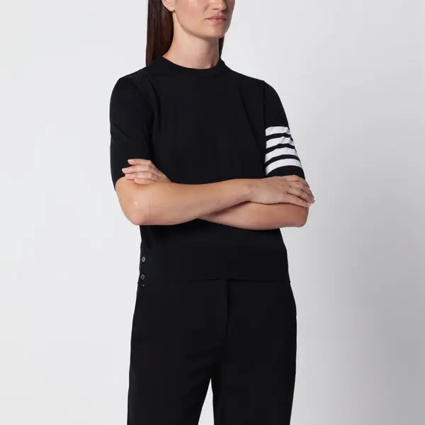 Thom Browne Navy Virgin Wool Sweater With 4-bar Detail