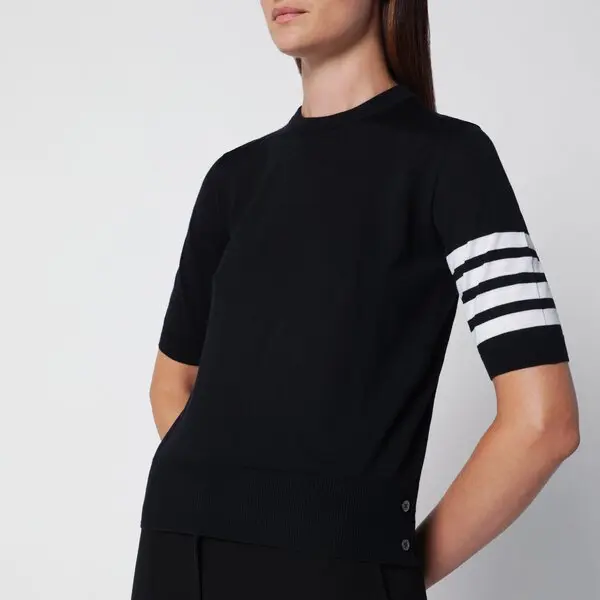 Thom Browne Navy Virgin Wool Sweater With 4-bar Detail