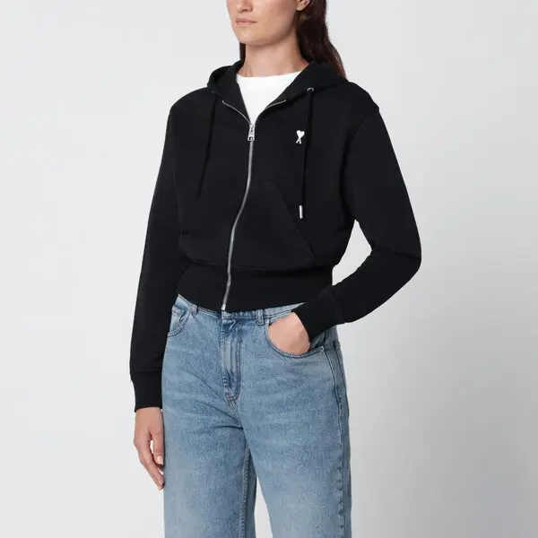 AMI Paris De Coeur Zip-up Sweatshirt - Black