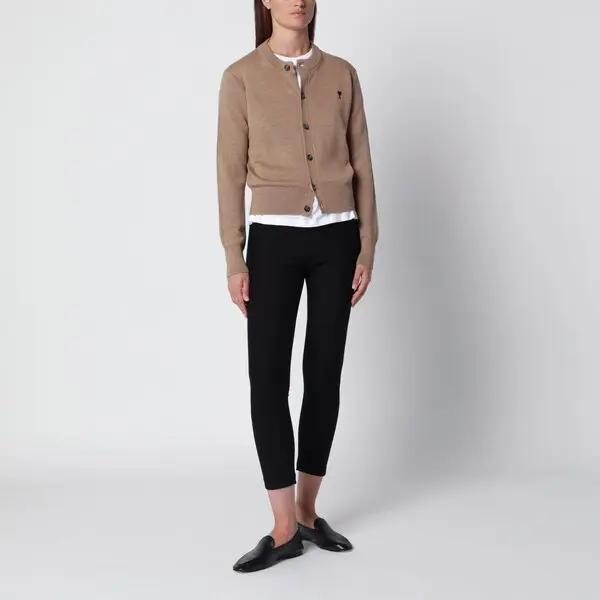AMI Paris Camel Merino Wool De Cœur Cardigan