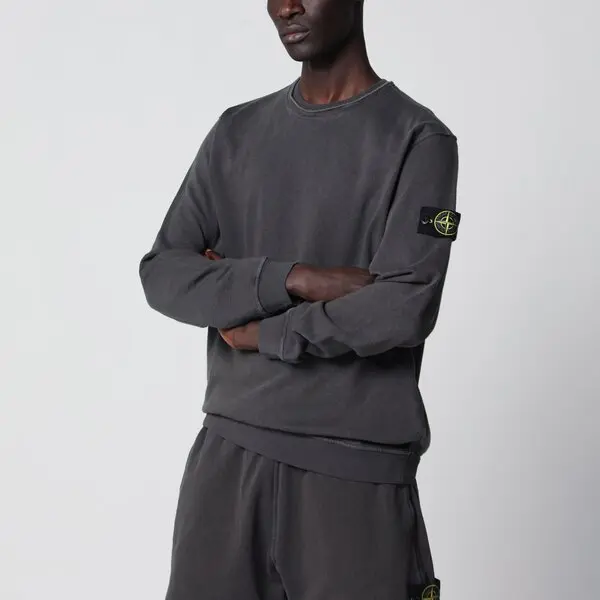 Stone Island Crewneck Sweatshirt In Slub Cotton - Grey