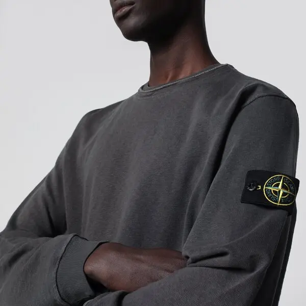 Stone Island Crewneck Sweatshirt In Slub Cotton - Grey