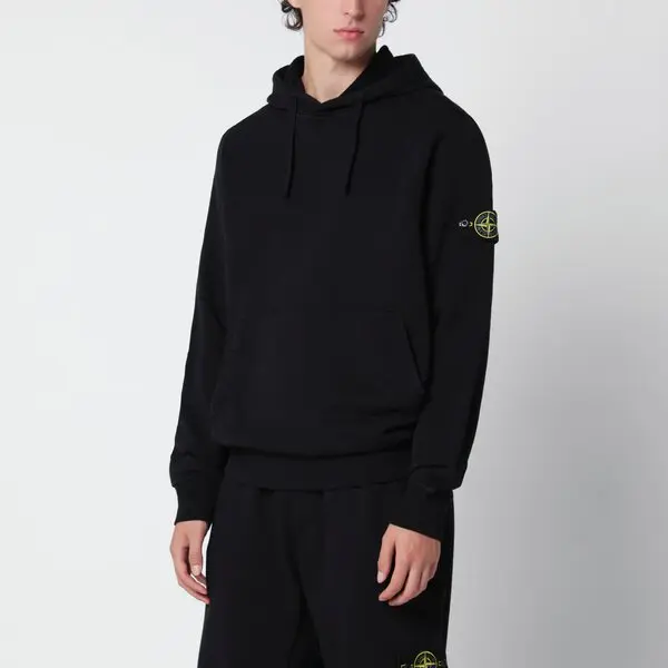 Stone Island Cotton Hoodie With Compass Logo Badge - Black
