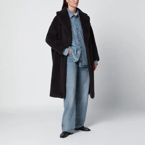 Max Mara Teddy Bear Icon Coat In Ebony Alpaca And Wool - Brown