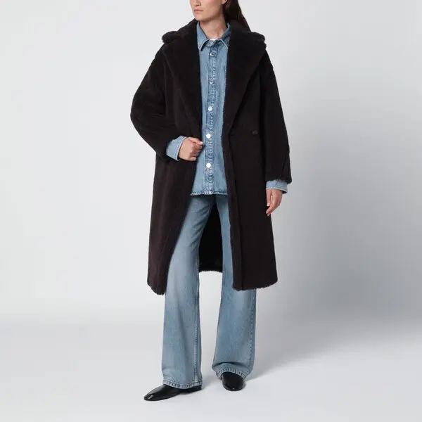 Max Mara Teddy Bear Icon Coat In Ebony Alpaca And Wool - Brown