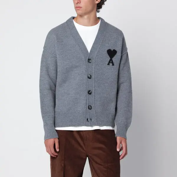 AMI Paris De Coeur Merino Wool Cardigan
