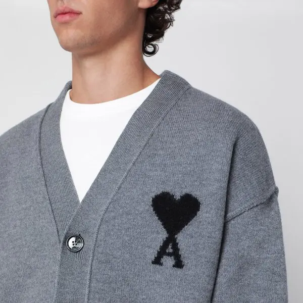 AMI Paris De Coeur Merino Wool Cardigan