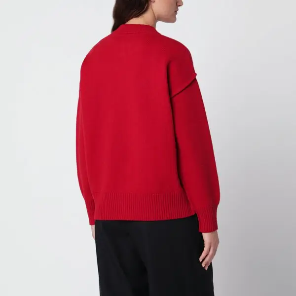 AMI Paris Ruby De Coeur Merino Wool Cardigan - Red