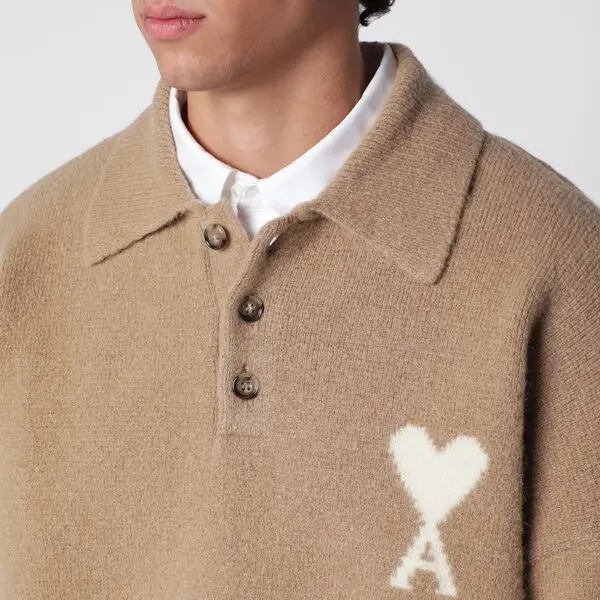 AMI Paris Alpaca-blend Polo Sweater - Beige