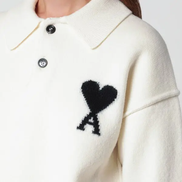 AMI Paris Virgin Wool Polo Sweater With De Coeur Logo
