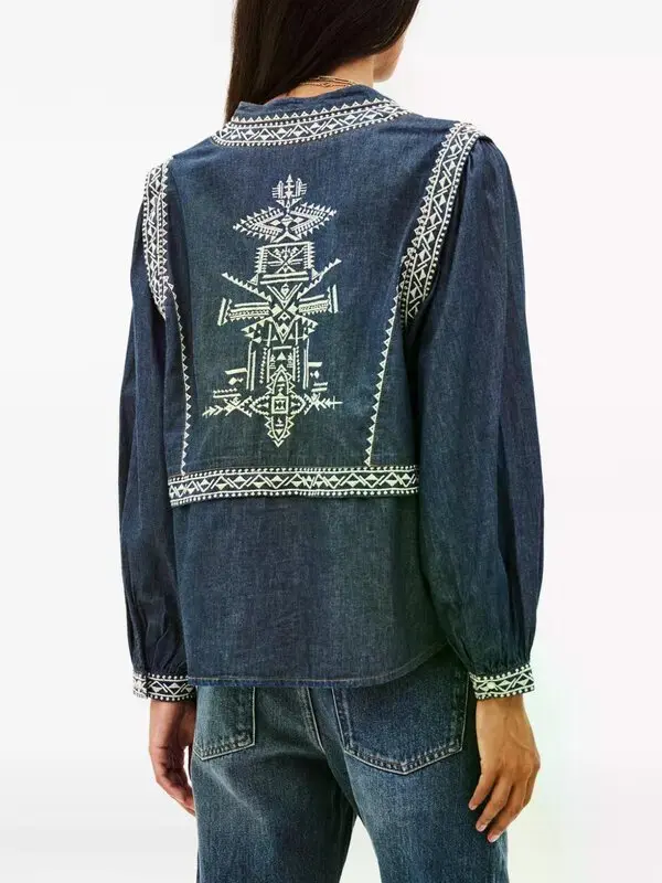 Ba&sh Laura Embroidered Denim Blouse